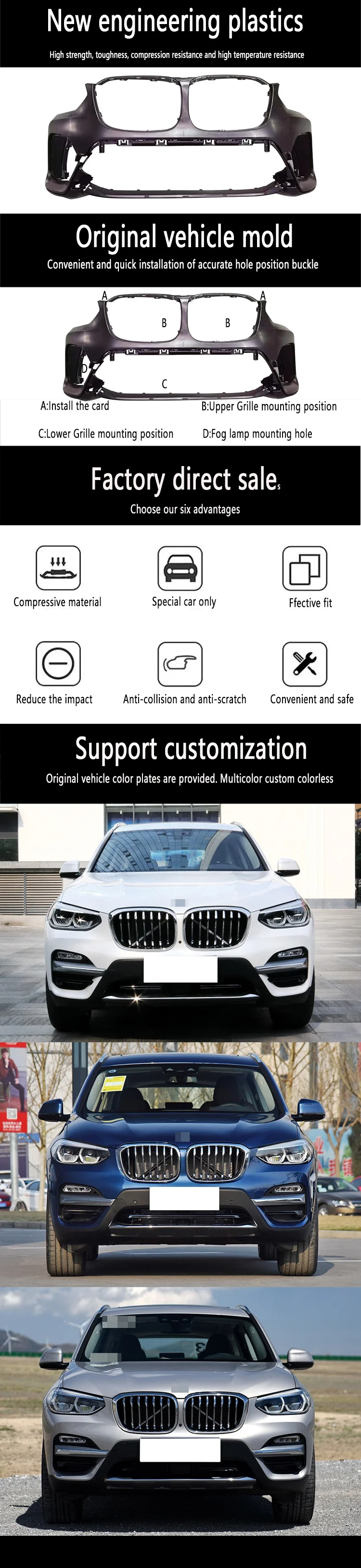 51117497406 51117497407 Front Bumper Upper Segment For Bmw X3 G08 Grand ...