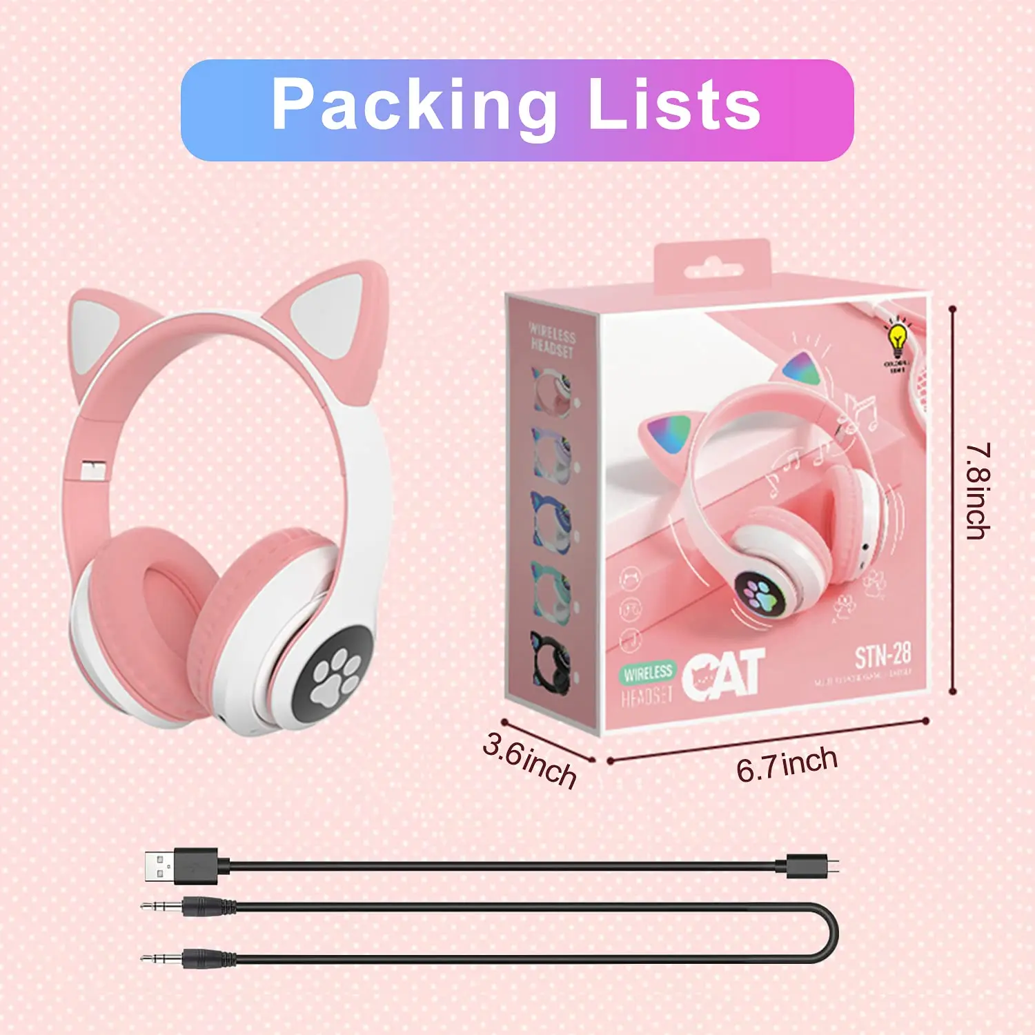 Cute Headphone for Kids - Cat Headset Macaron Wireless