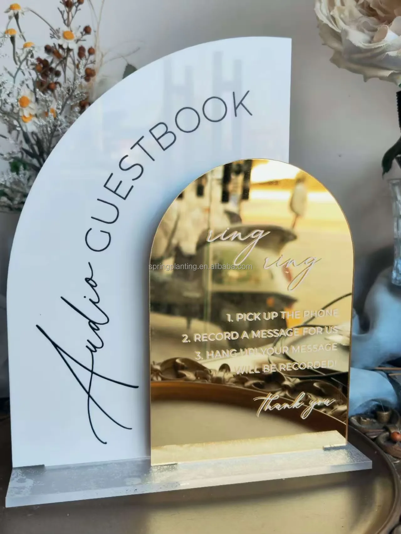 Custom Wedding Signage - Audio Guestbook Sign with Base Gold Mirror