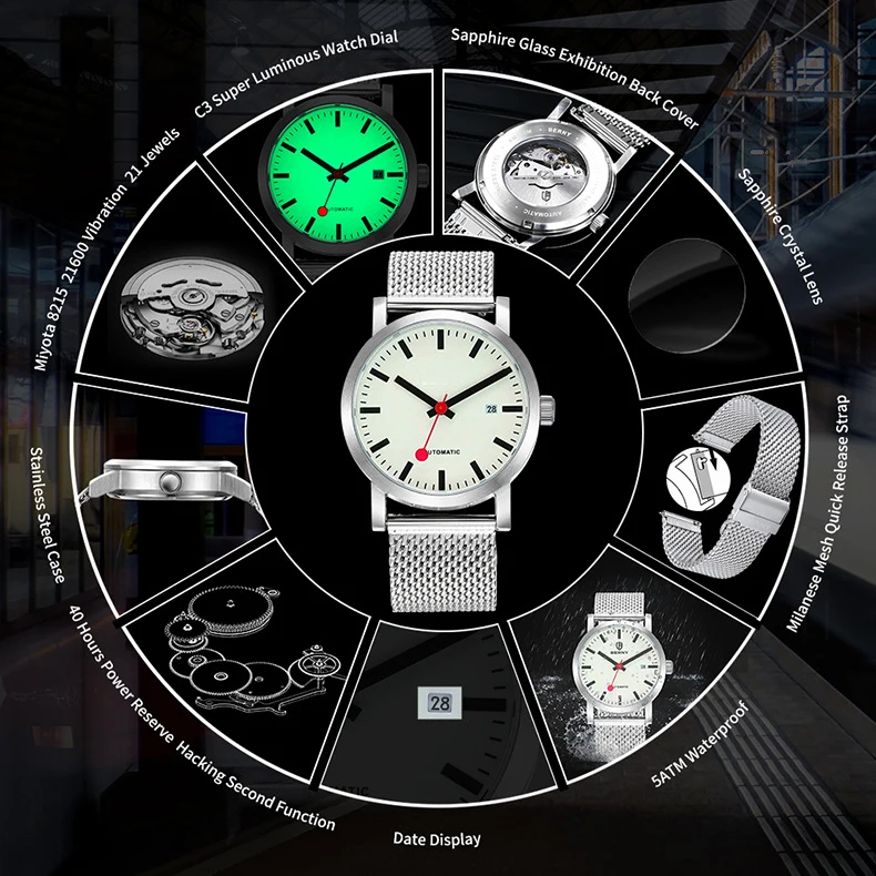 High-End Quality Men's Automatic Mechanical Watch Power Reserve with ...