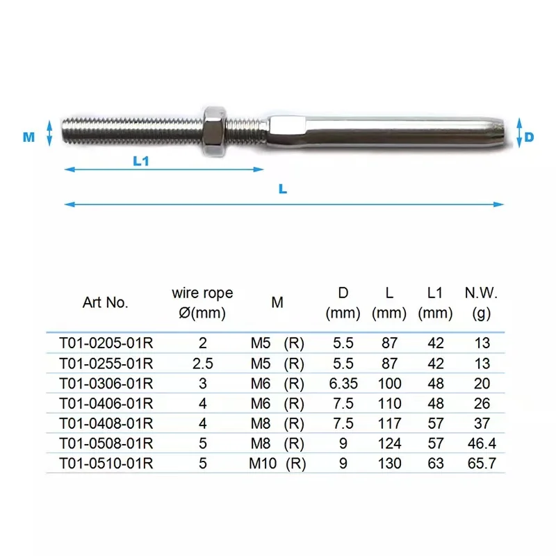 316 Stainless Steel Cable Railing Hardware Swage Rigging Stud Wire Rope ...