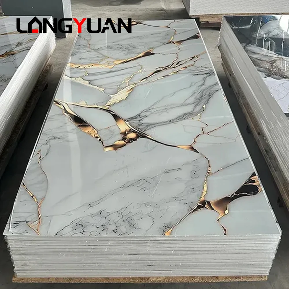 Modern Gilded Gold Design Pvc Plastic Material Uv Marble Sheet ...