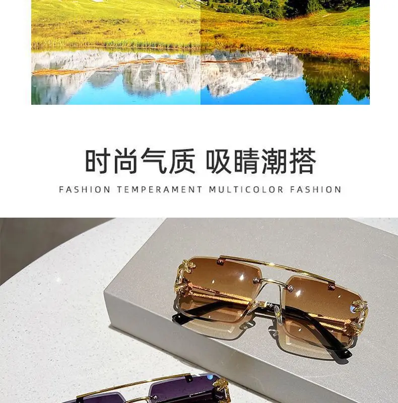 Gradient Color Sunglasses Male Models Rimless Sunglasses Fashion ...