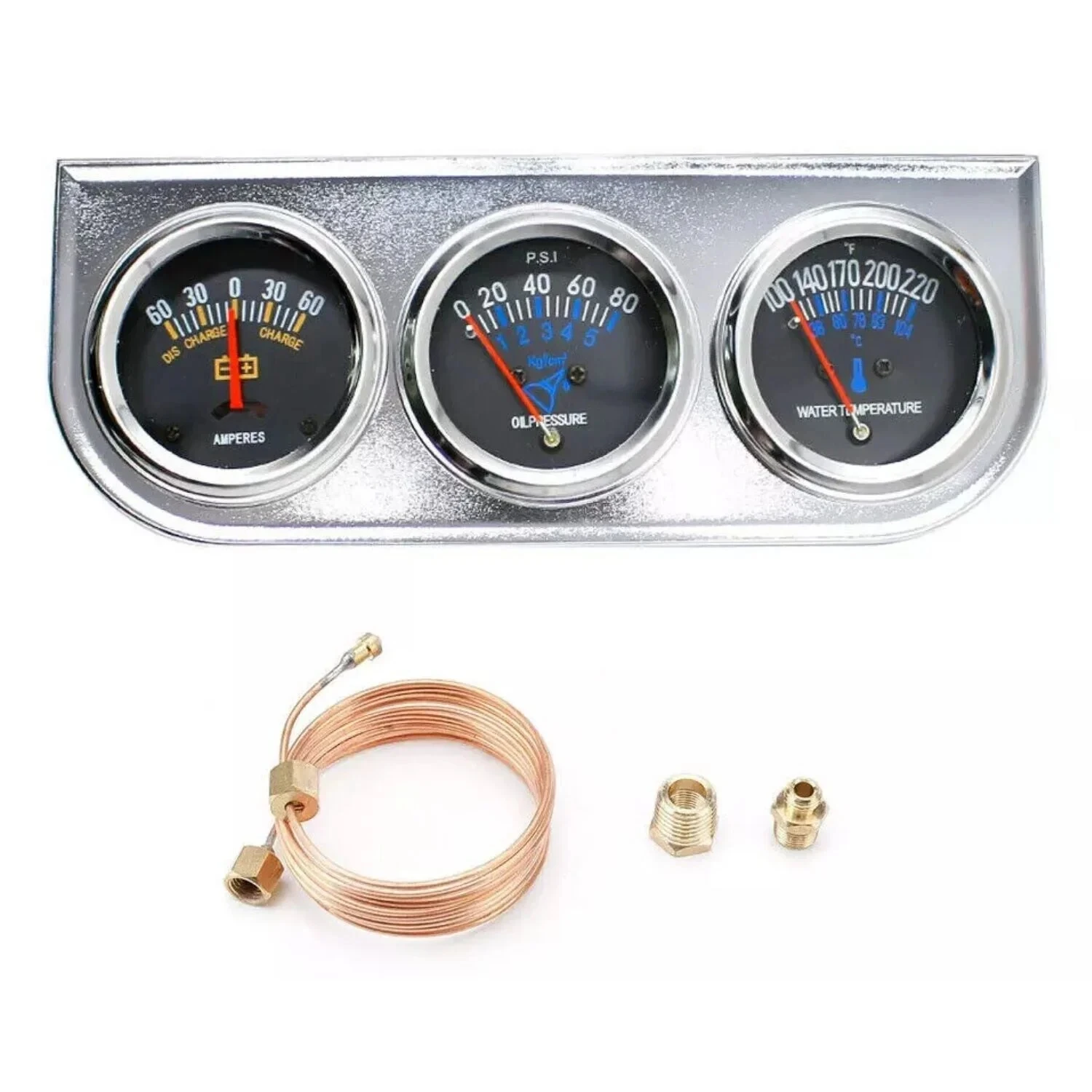 Auto Gauge Set Universal 12V Car Triple Gauge Kit - Oil Pressure, Water ...