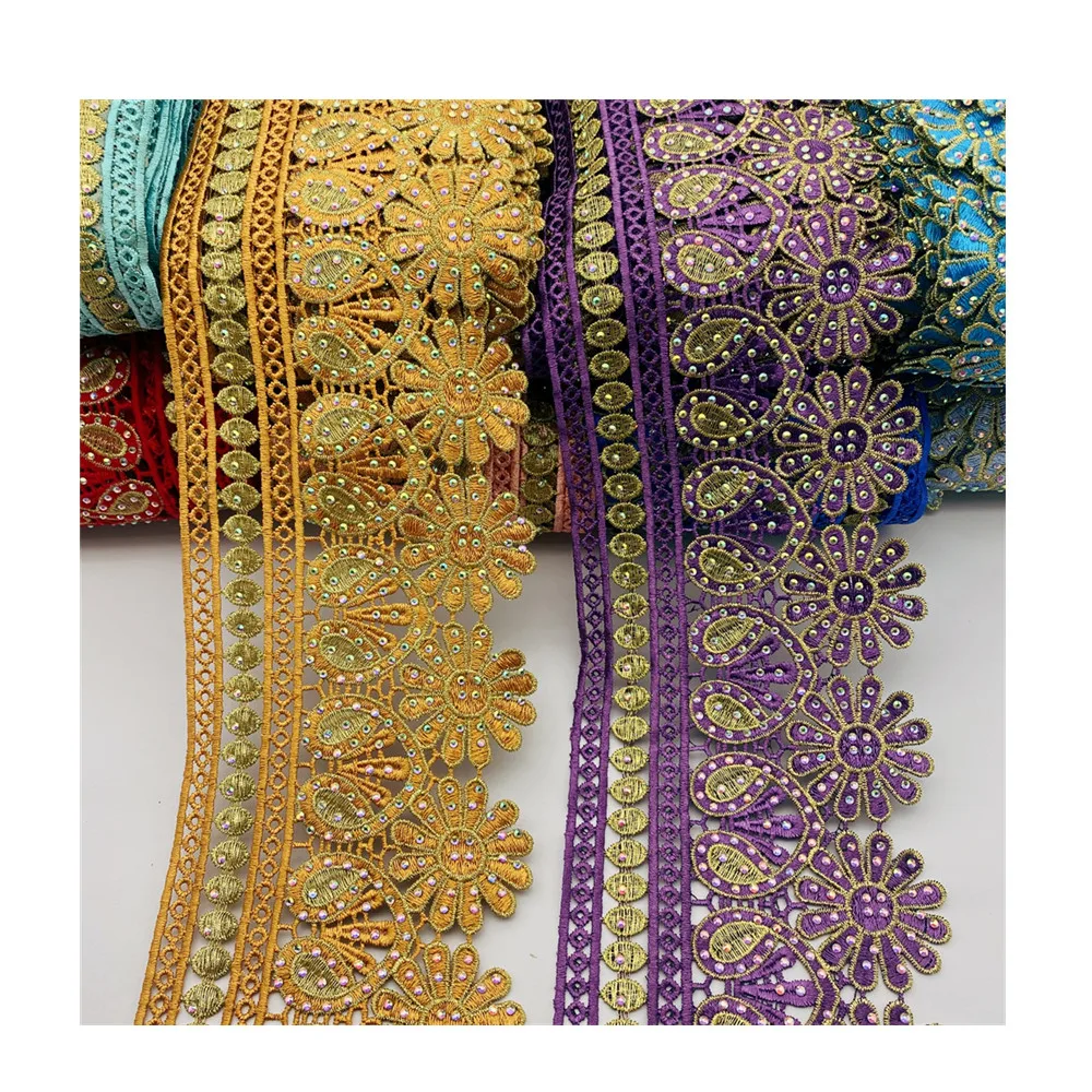African Golden Single-sided Lace Trim Metallic Trimming with Hot Fix ...