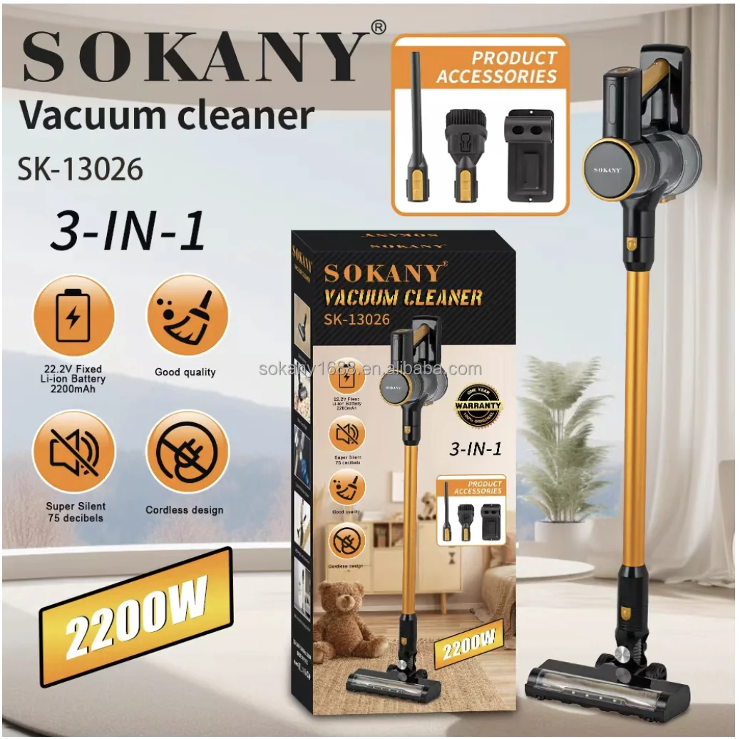 Sokany SK-13026 Cordless Stick Vacuum Cleaner 2200W Portable & Height ...