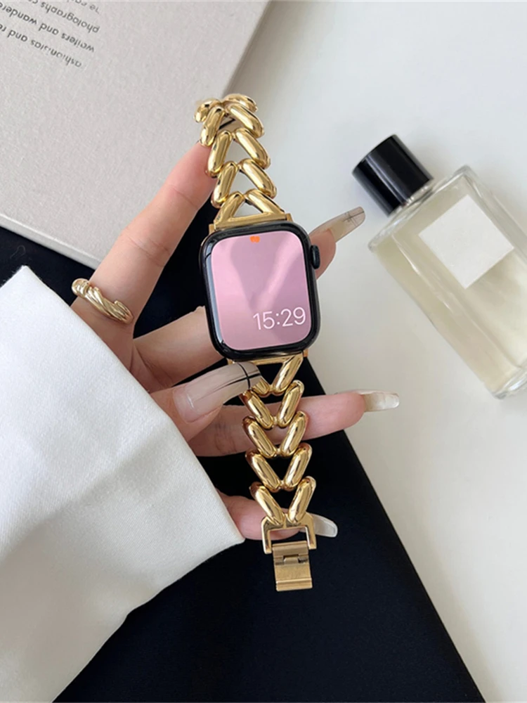 Love Heart Starlight Metal Strap For Apple Watch Band 49mm 41mm 40mm 44 ...