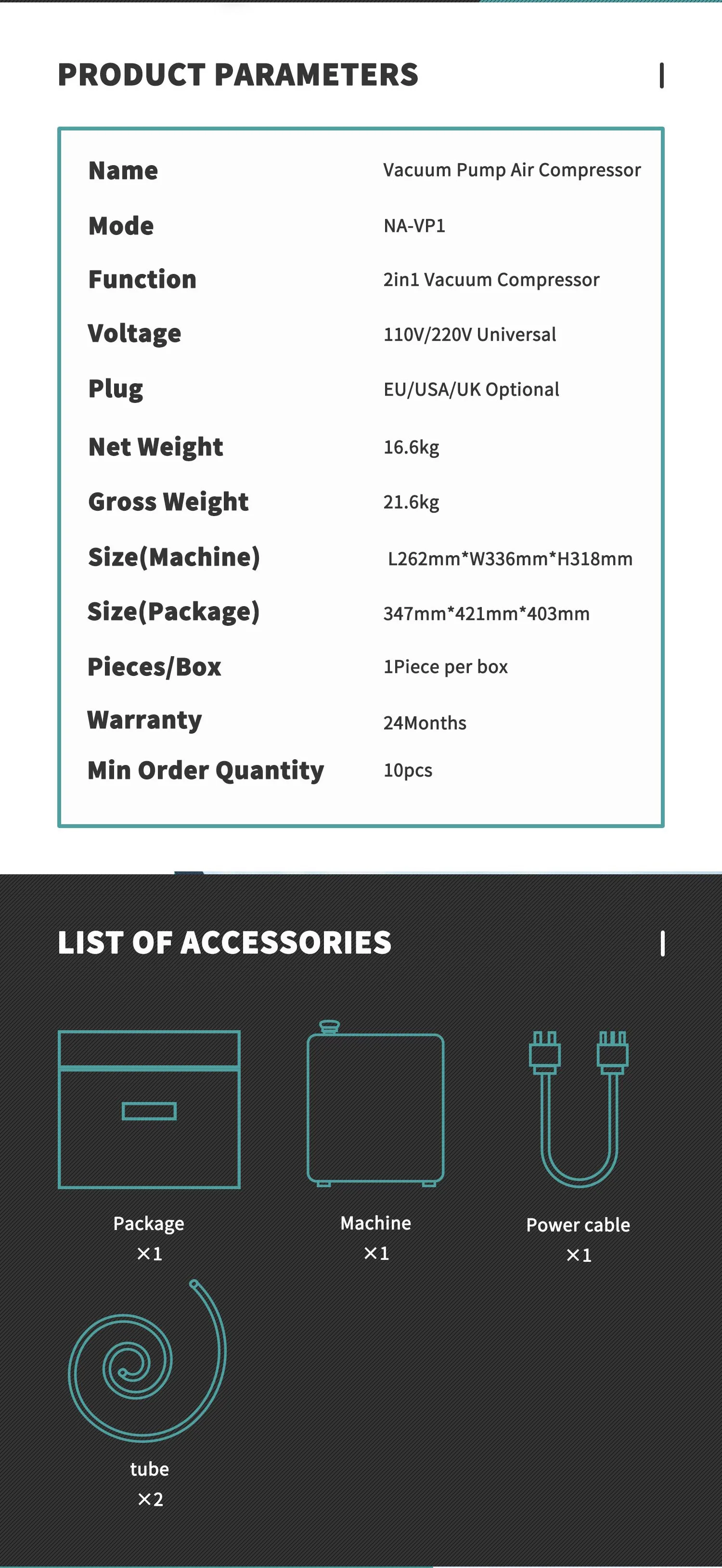 Nasan VP1 2in1 Air Compressor Vacuum Pump for Laminating