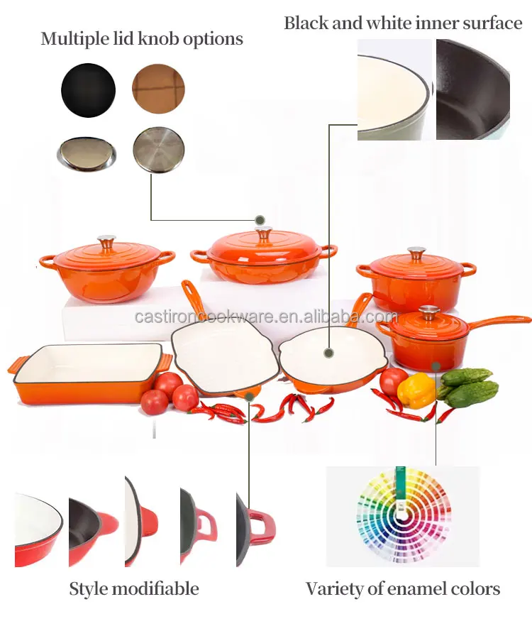 Custom Enameled Cast Iron Cookware Sets 7pcs - Durable & Versatile