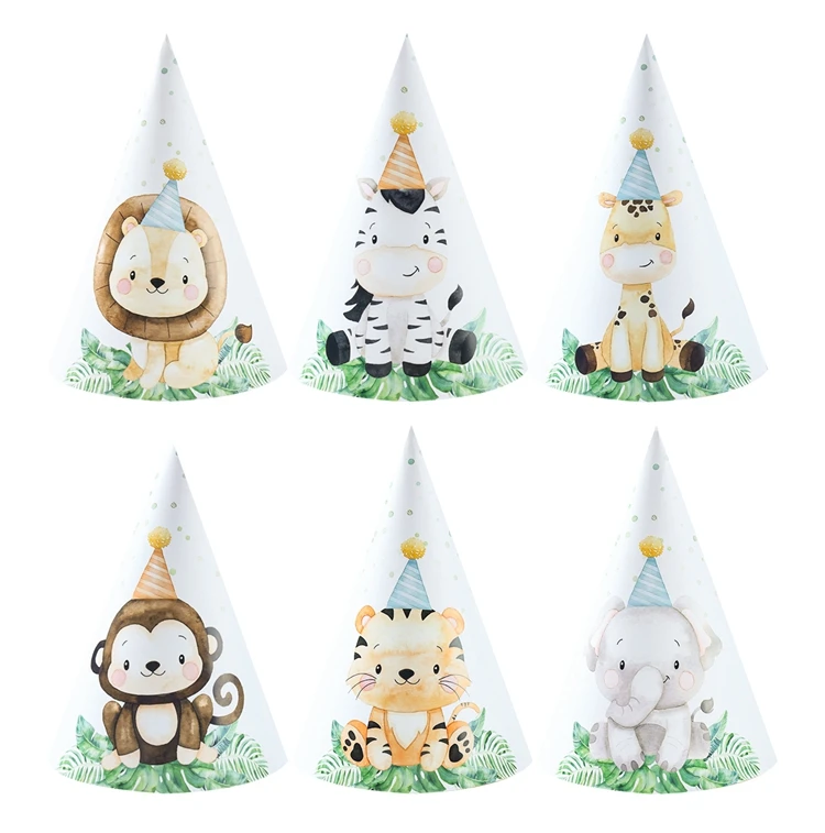 Jungle Animal Paper Caps Birthday Party Decorations Kids Cartoon Animal ...