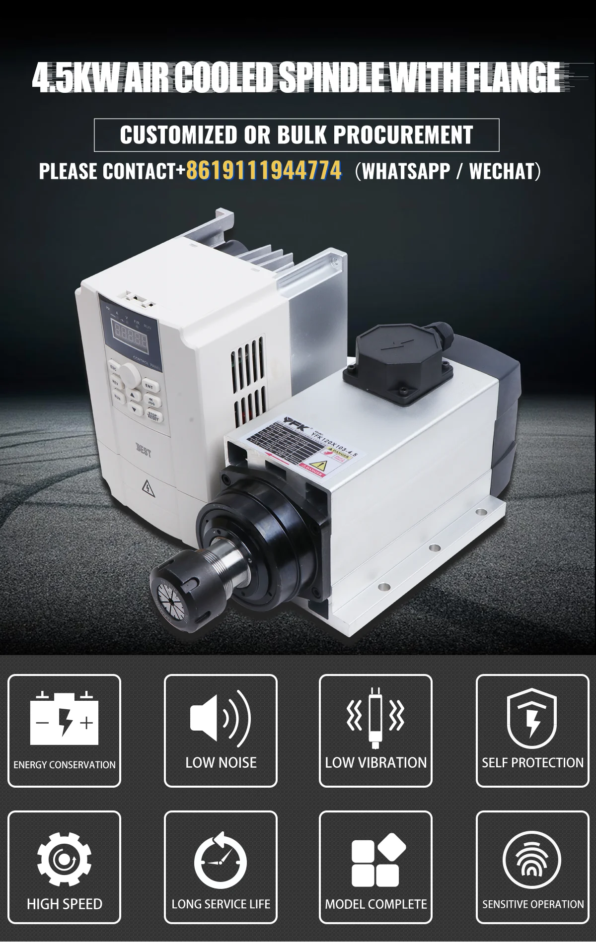 220v 380v Spindle Kit High Speed 18000Rpm Air Cooled Milling Spindle ...