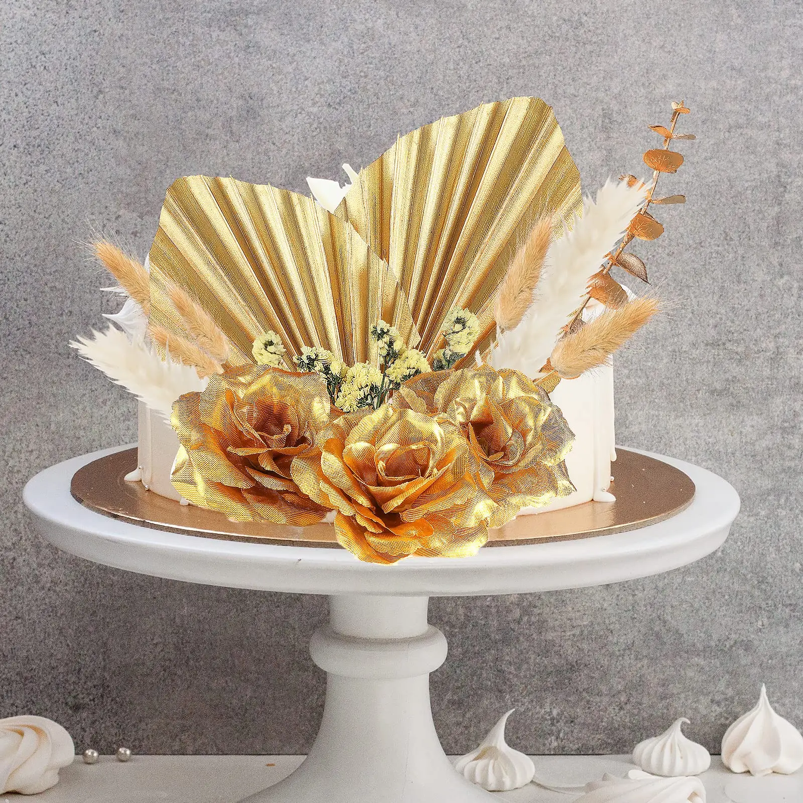 AK New Paper Fan Cake Top Hat - Golden Folding Fan for Birthday
