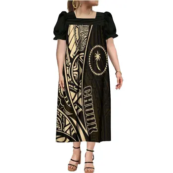 New Arrival Chuuk Micronesia Mumu Stretch Muumuu Ruffle Puff Sleeve ...
