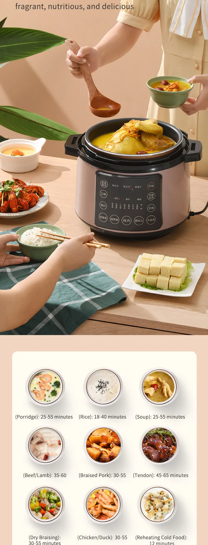 Touch Key Control Cooker Model Multifunctional Programmable 5 Quart Non ...