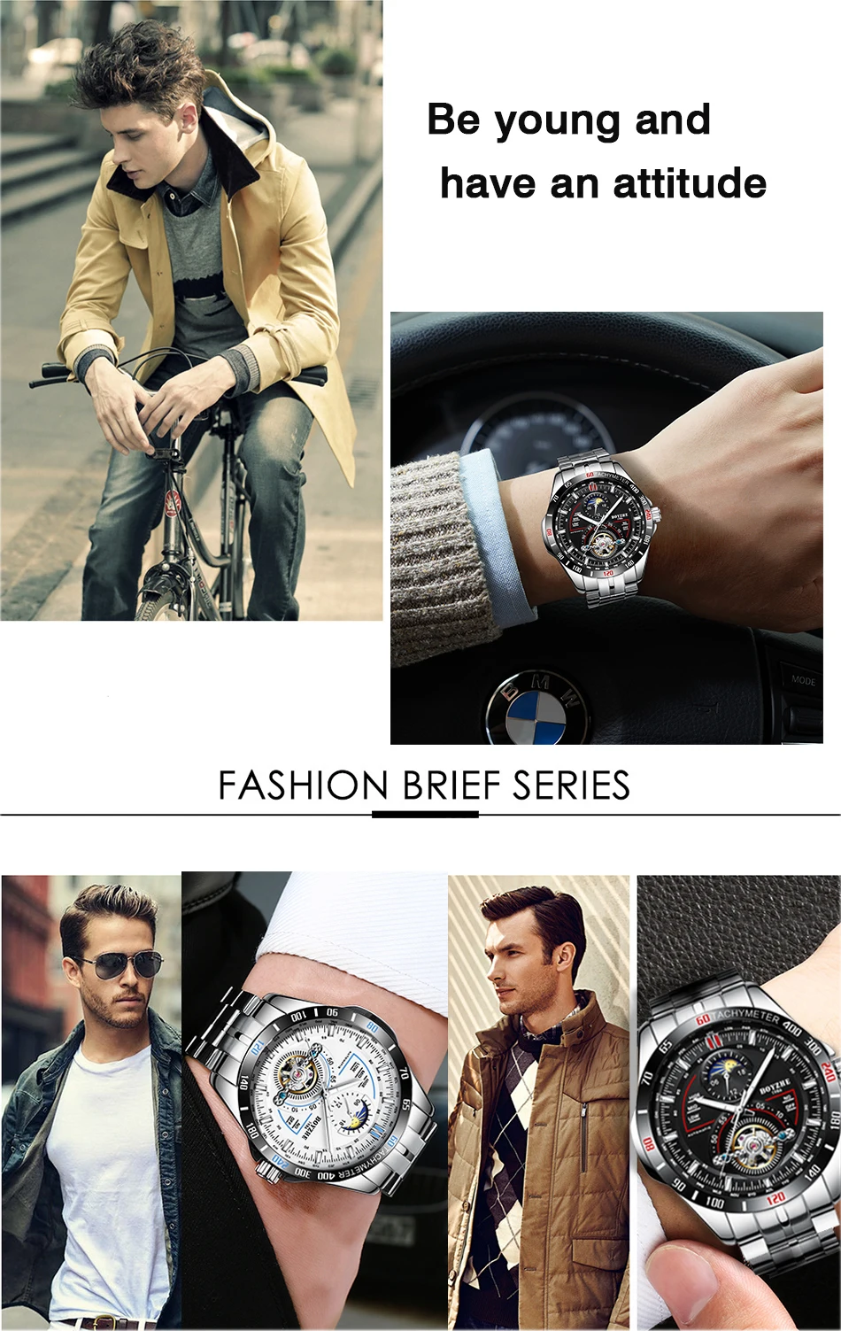 BOYZHE WL019 Stainless Steel Band Mechanical Watches