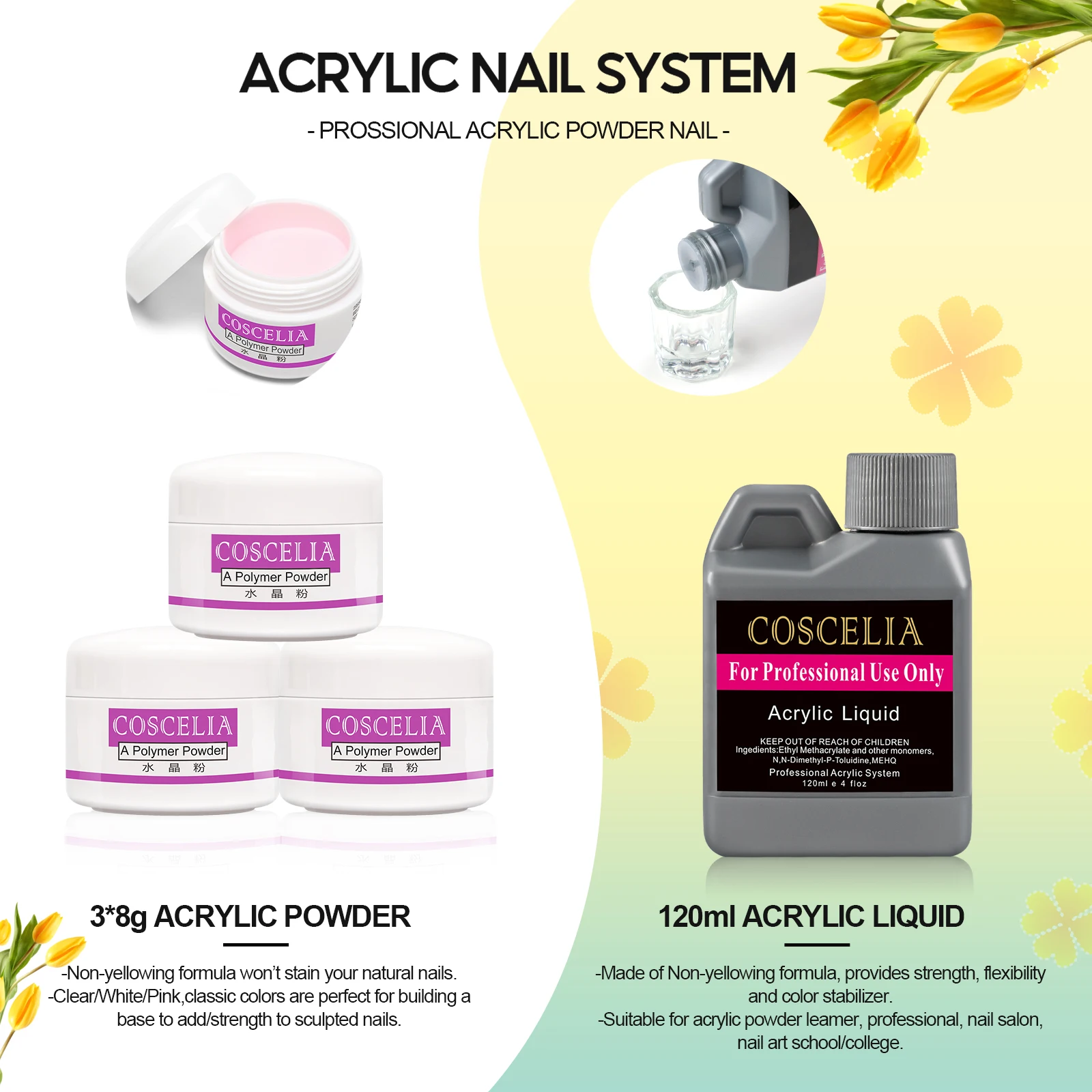 Monomer Glitter Color Bulk Acrylic Nail Kit Dipping Powder And Liquid ...