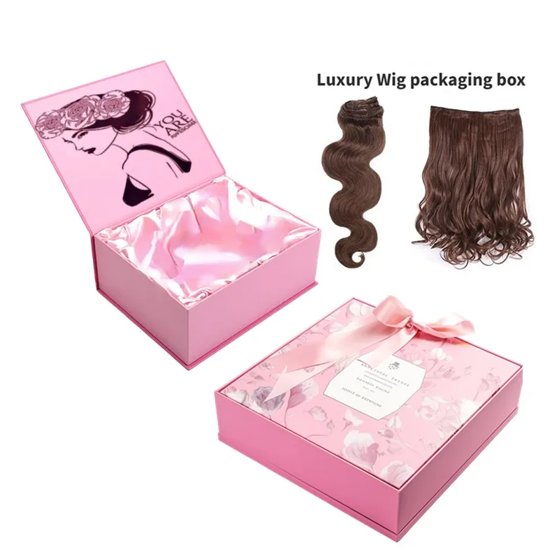 2024 Custom Pink Paper Box Package Hair Wig Boxes Magnetic Gift ...