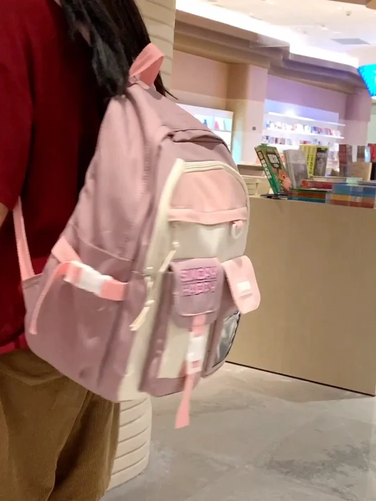 Ins Style Primary Girls Color Blocked Backpack Travel Bag Waterproof ...