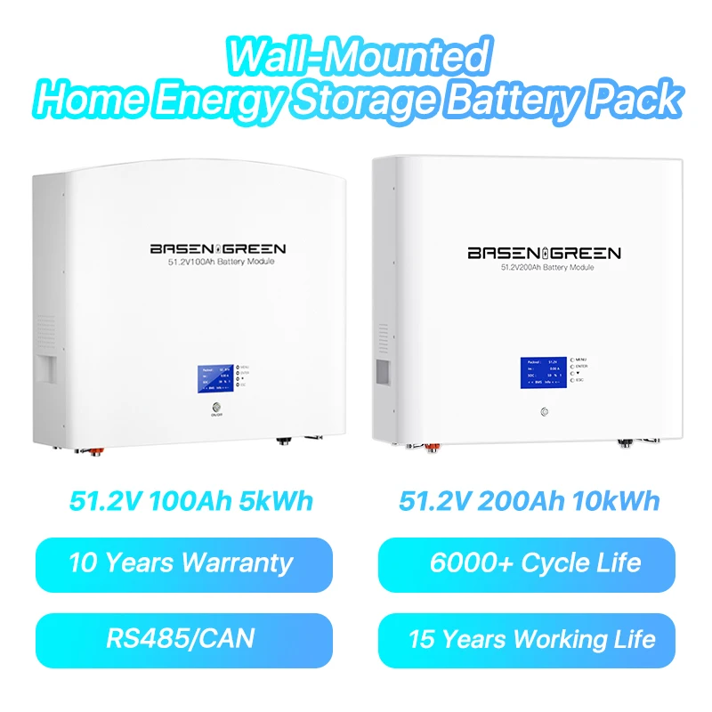 BASEN Green 48V 200Ah LiFePO4 Wall-Mounted Solar Energy Storage Battery ...