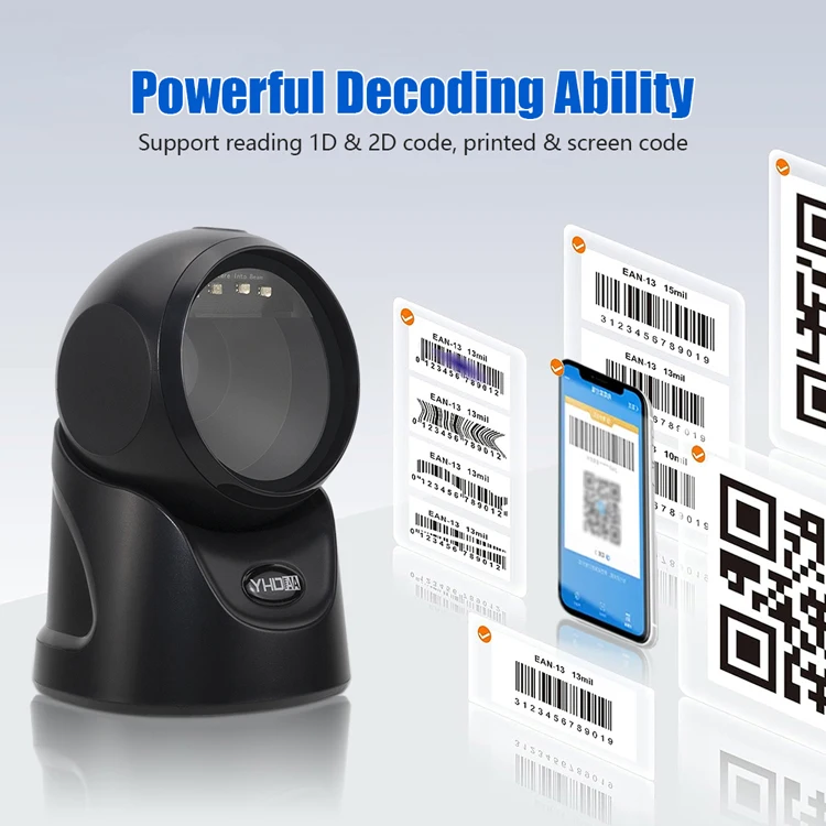 Omnidirectional 2D Desktop Barcode Scanner YHD-9600D China Manufacturer Customization Support ...