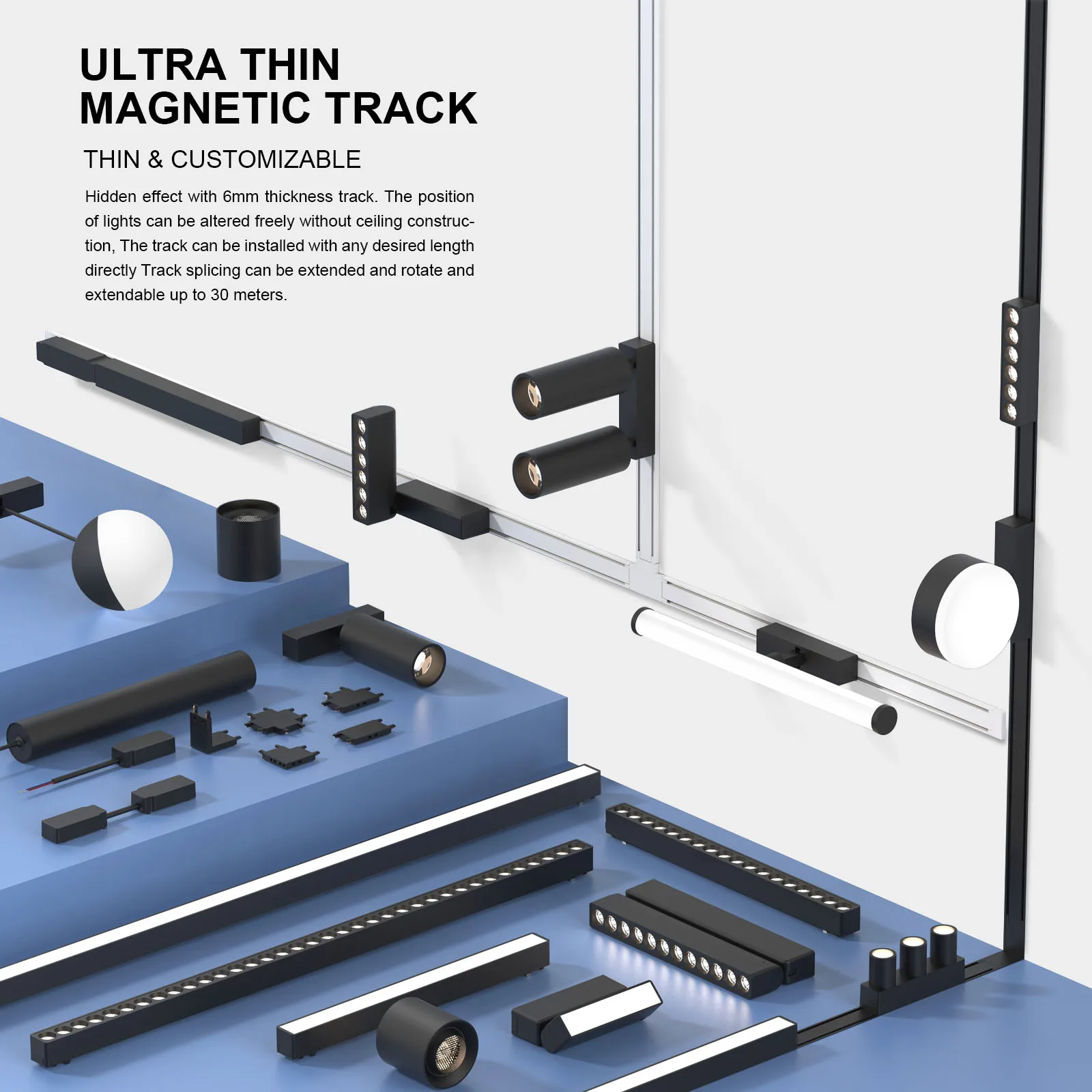 Track Rail Suface Mounted Led Magnet Spot Lights Pendants 48v Magnetic ...