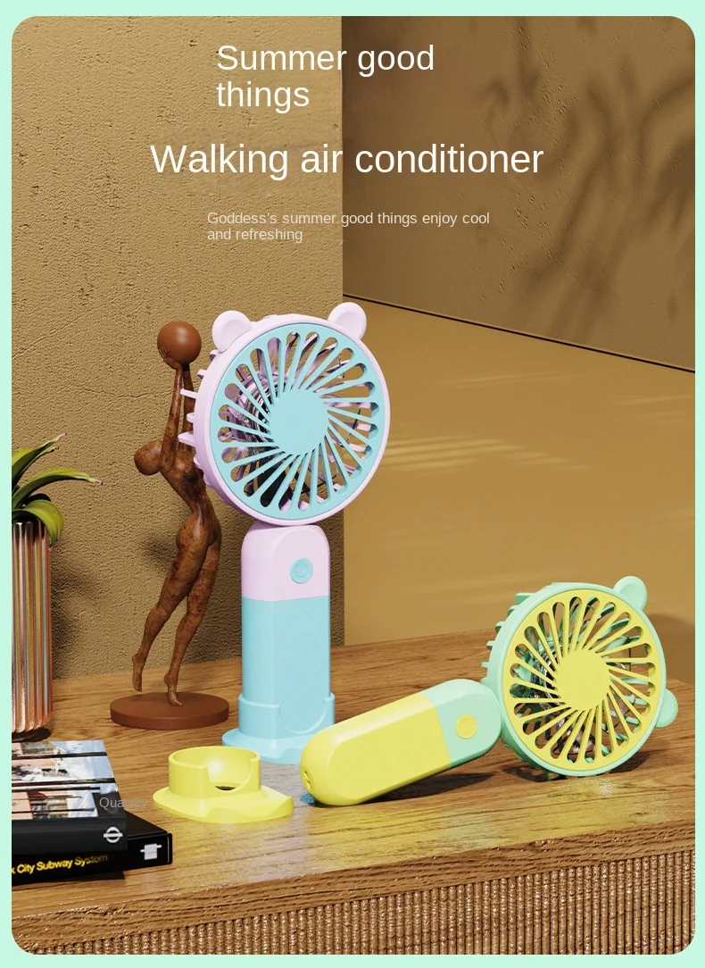 Cartoon Small Fan With Animal Ears Macaron Color Fresh Handheld Small ...