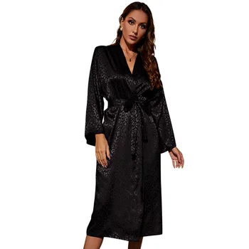 Women Jacquard Leopard Skin-friendly Homewear Robes Luxury Sleeping ...