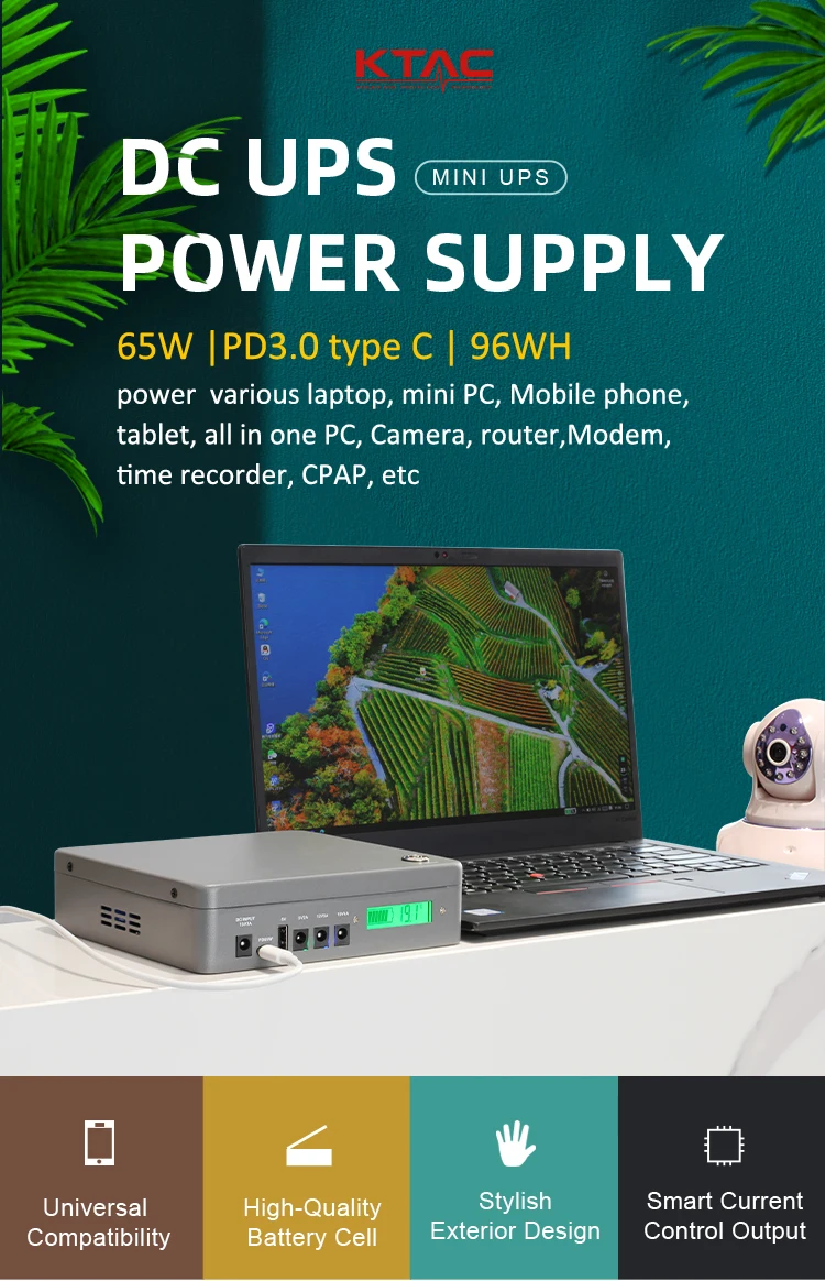 65W DC Mini UPS with 30000mah Battery for Laptop & Devices