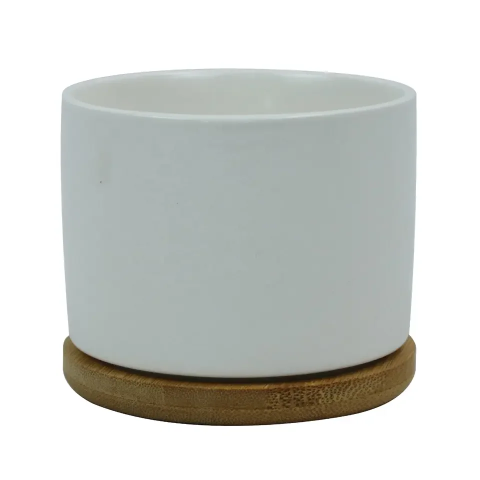 Shop Custom Logo 11oz Ceramic Flower Pots with Bamboo Tray