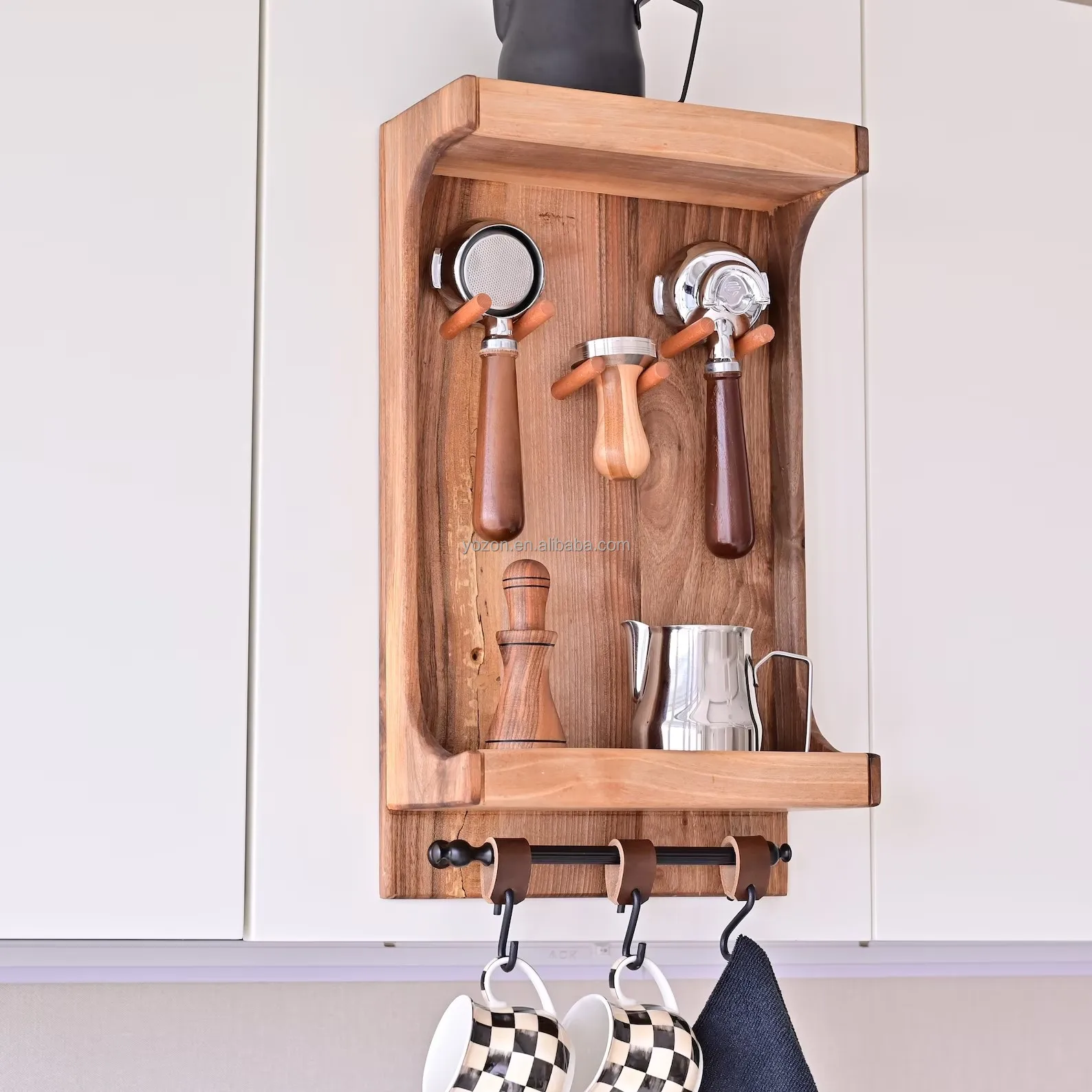 Customized Barista Wall Shelf Wood Wall Rack For Portafilter Tamper And ...