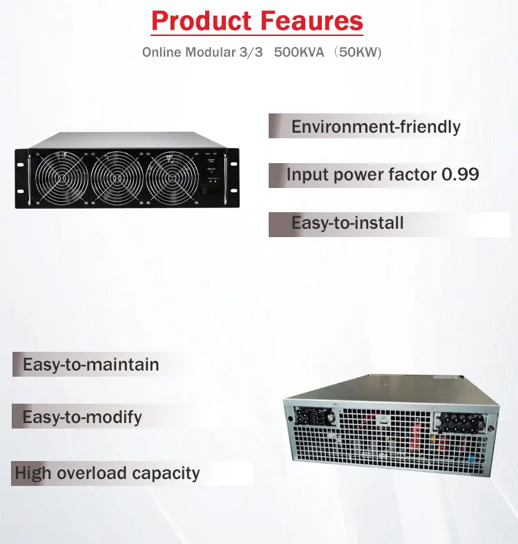 3 Phases 380vac Modular Ups 500kva With 50kw Modules For Data Center ...