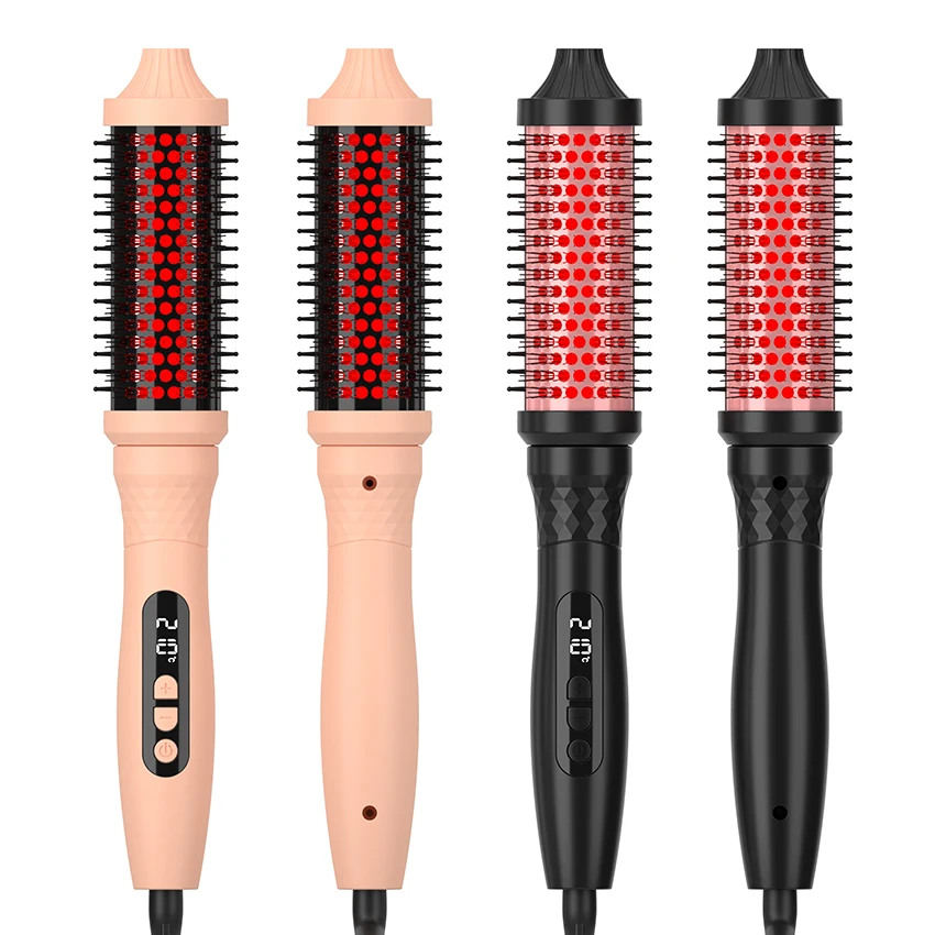 Heated Curling Iron Thermal Brush Round Infrared Hot Comb Ceramic Hair ...