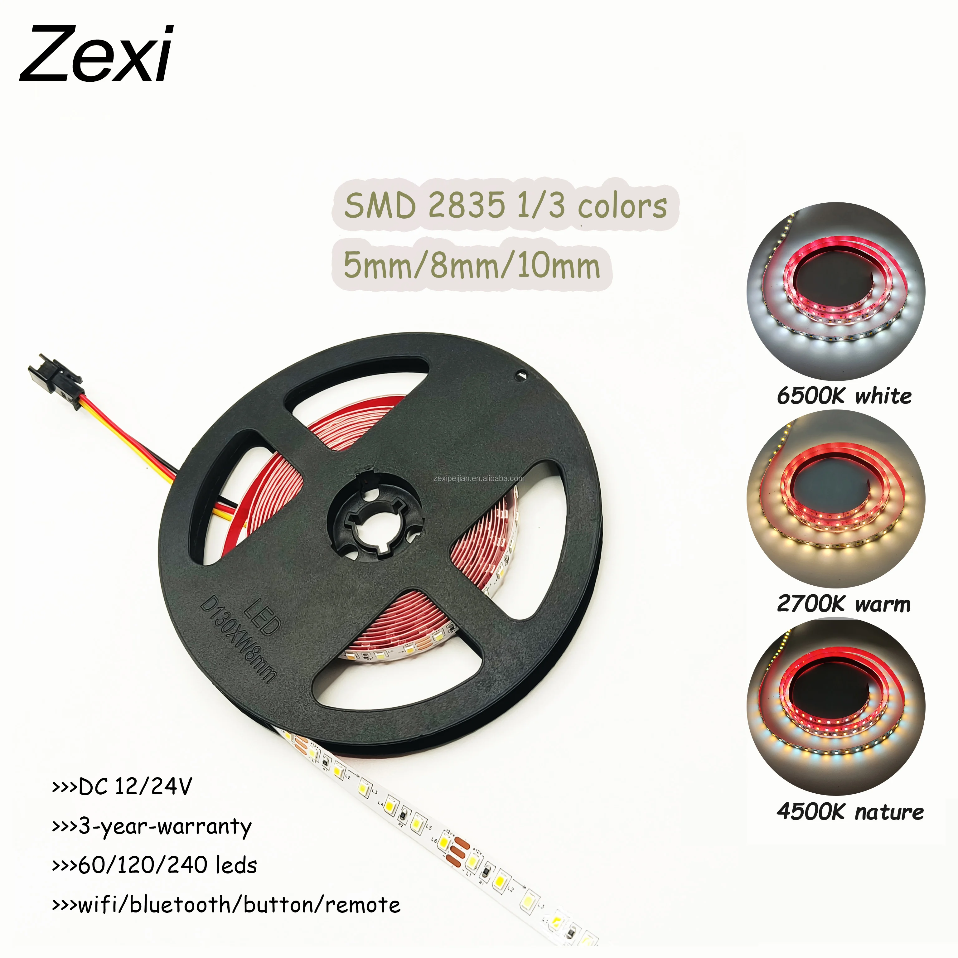 Zexi Flexible IP20 CCT 2835 LED Strip Light - 8W 2700K-15000K