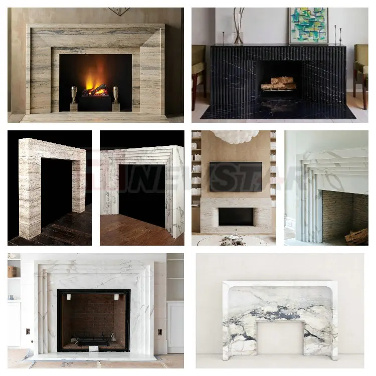 Modern Minimalist Limestone Fireplace Hearth Stone Surrounding