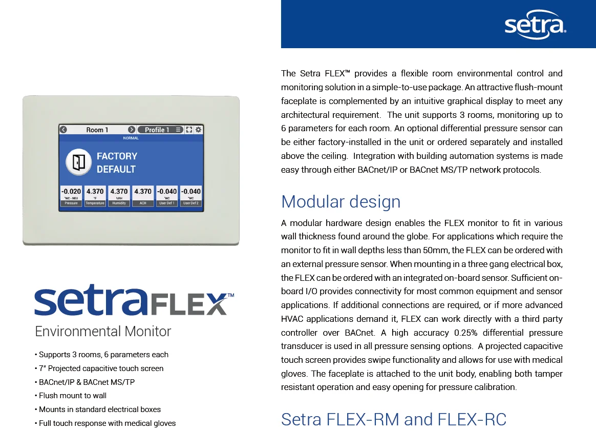 Setra pressure sensor Setra FLEX-RM and FLEX-RC Environmental Monitor ...
