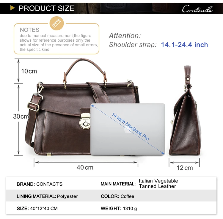 Custom Leather 14.2 Inch Laptop Briefcase Bag for Men Work Office Layer ...