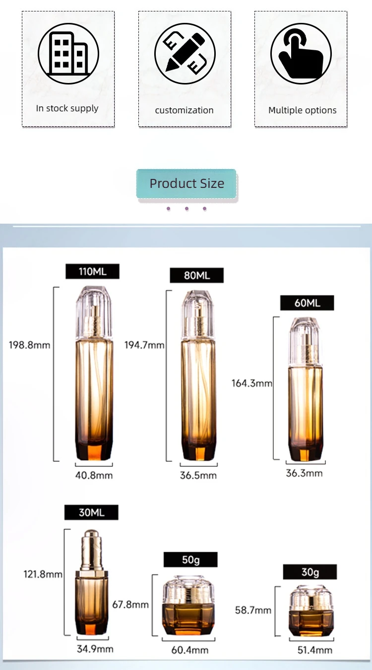 Luxury Glass Skincare Kit Packaging 30ml 40ml 60ml 80ml 100ml 120ml Custom Cosmetic Lotion Serum ...