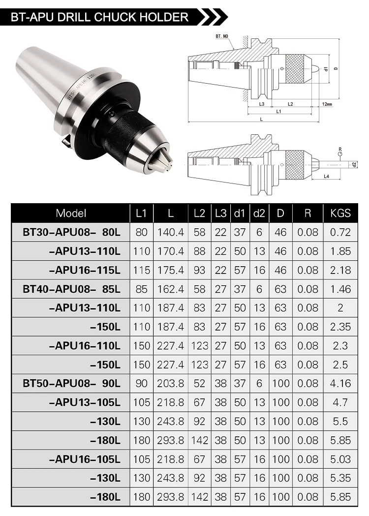 Bt Tool Holder Bt30 Bt40 Bt50 Apu 08 Apu13 Apu16 Drill Chuck Holder ...