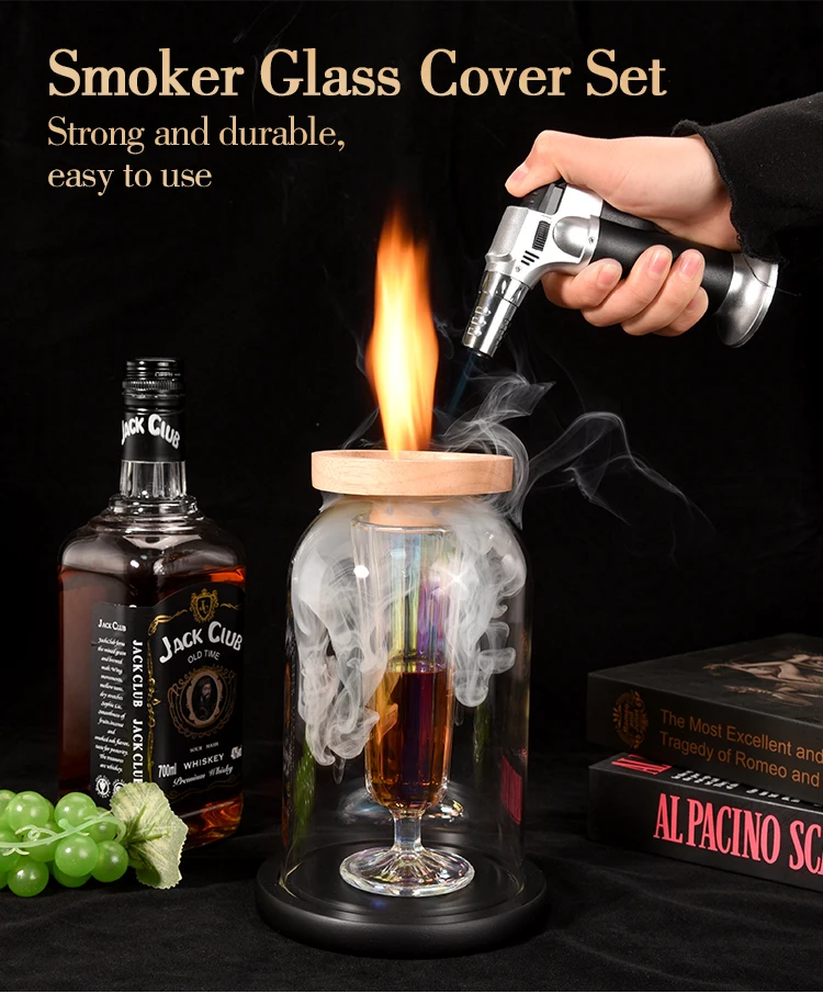 Glass Display Dome Cloche For Smoking Drinks With Wooden Base Smoked ...