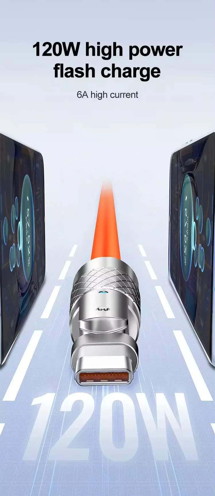 120w 6a Usb Type C Fast Charge Data Cable 180 Degree Rotation Cable For ...