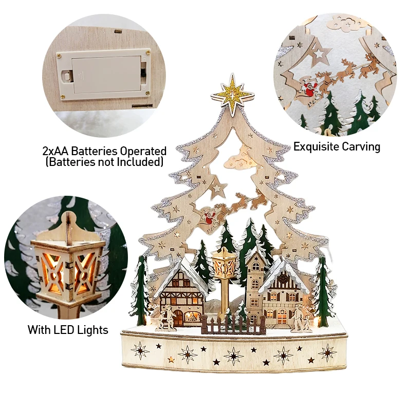 Tree Shaped Christmas House Village With Wooden Laser Cut Christmas ...