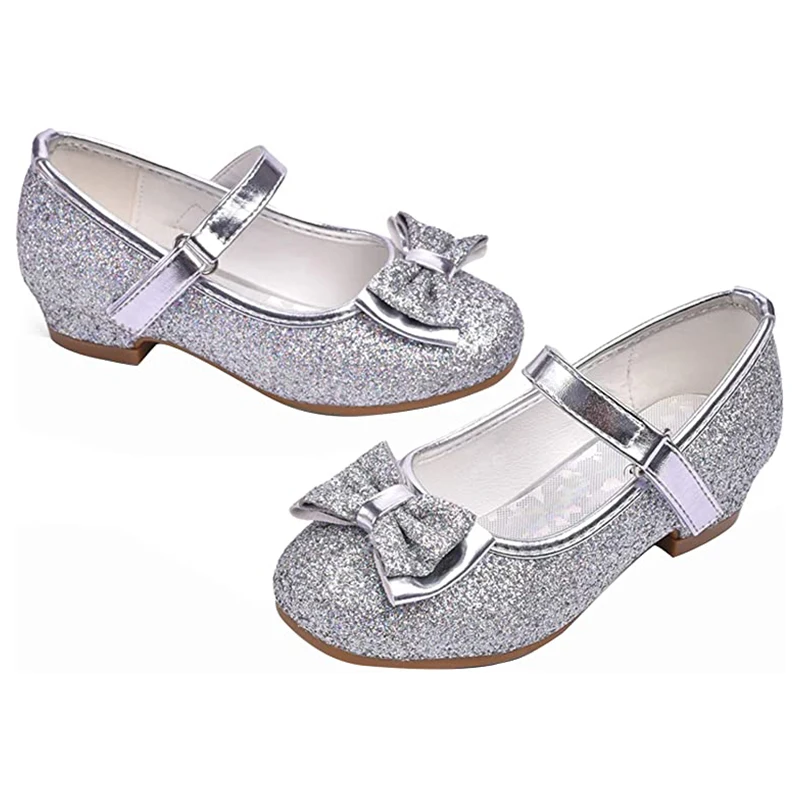 Girls Glitter Shoes Low Heel Princess Flower Wedding Party Dress Pump ...