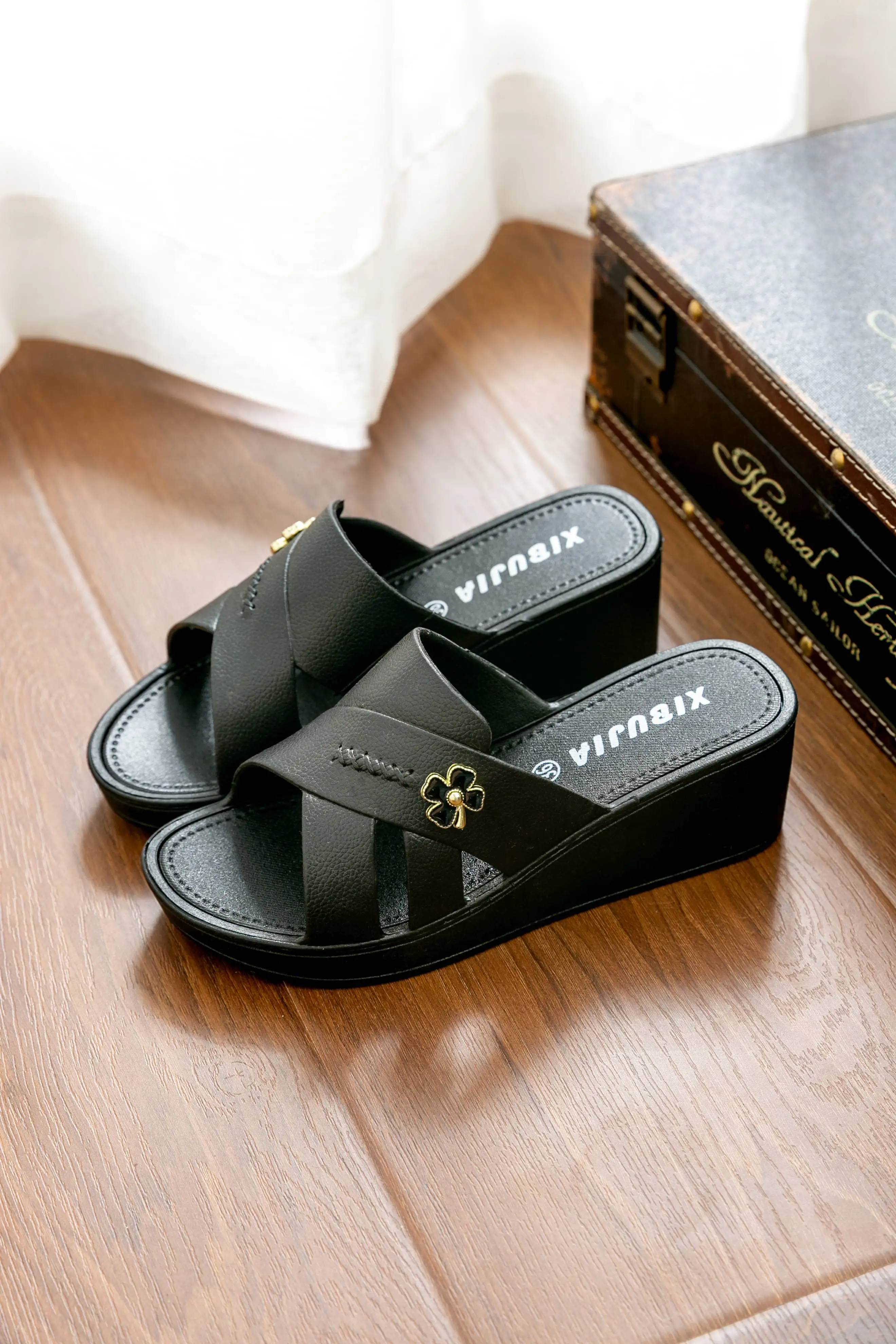 Factory Wholesale High Quality Flat Beach Simple Pvc Women Thick ...