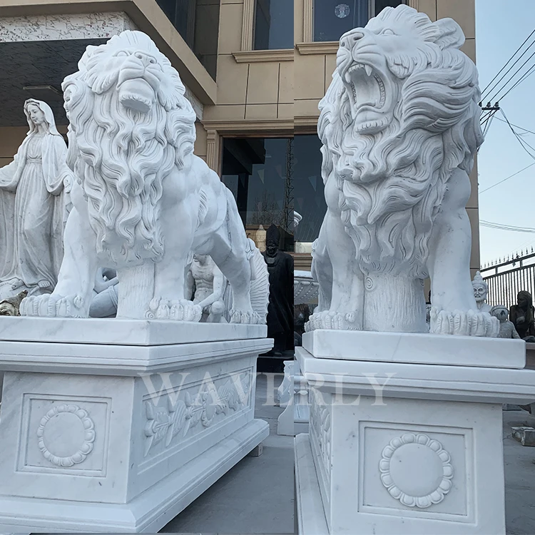 Life Size Gate Garden Standing Stone Lions Statues Large Outdoor ...