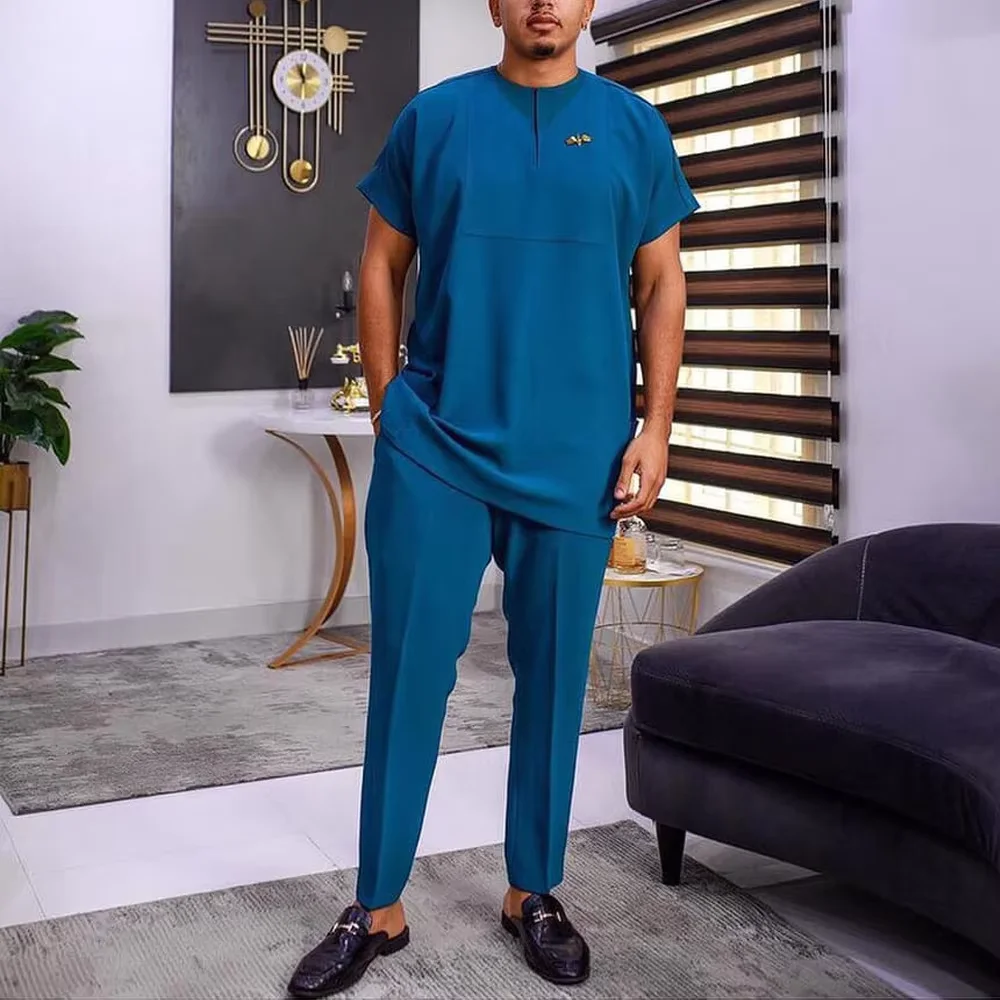 PROMISTAR M-4XL Men's 2-Piece African National Style Suit Leisure Home ...