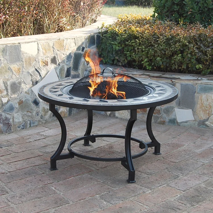 Garden Bbq Fire Pit Table Mosaic Ceramic Tabletop Fire Pit With Chromed ...