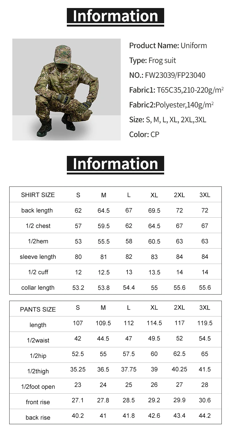 Camouflage Tactical Uniform Frog Suit Cargo Pants Long Sleeve T-shirts ...