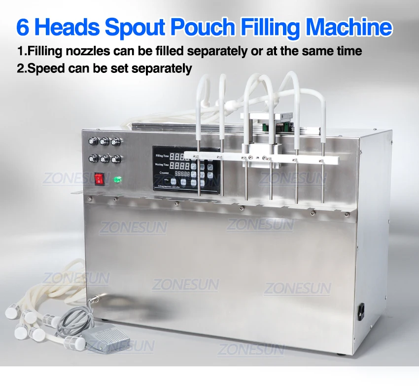 Zonesun 6 Heads Spout Pouch Beverage Bag Liquid Filling Machine Digital ...