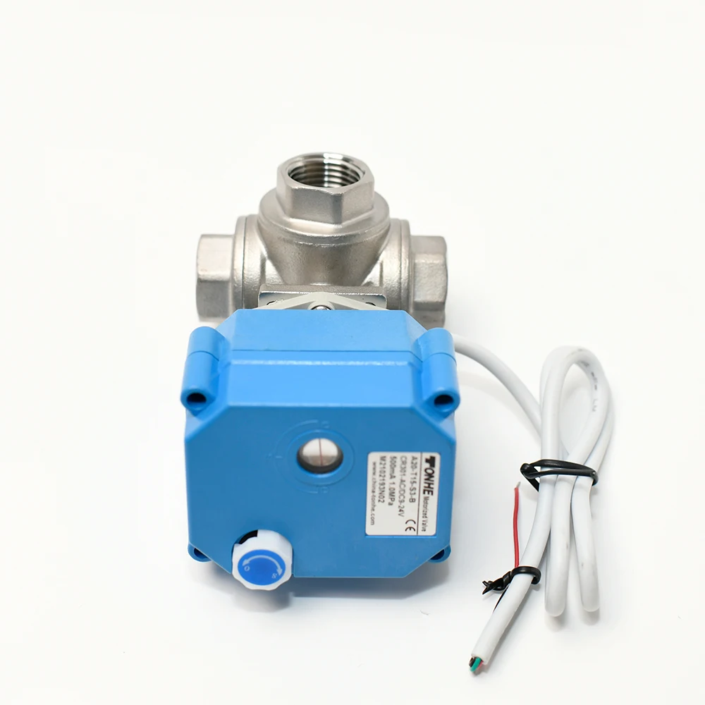 3 Way DN15 Stainless Steel 304 Motorized Flow Control Electric Actuator ...