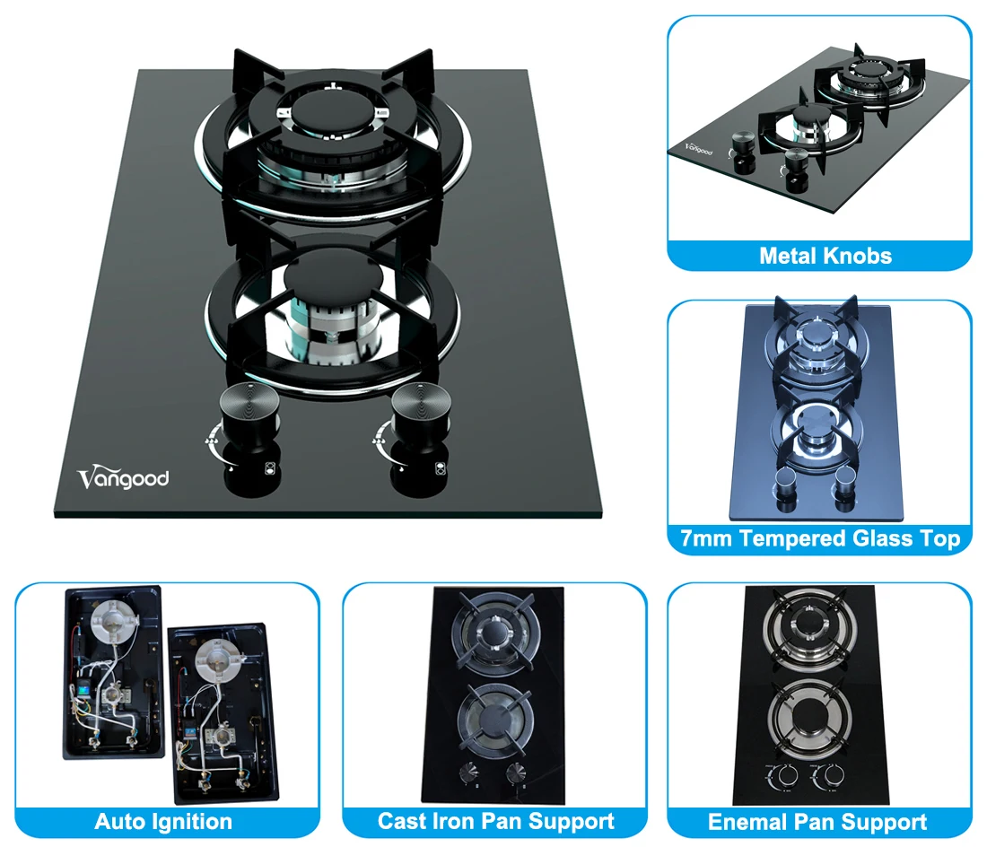 Head Intelligent Gas Stove Double Cooker Kitchen Tempered Glass Cooking ...